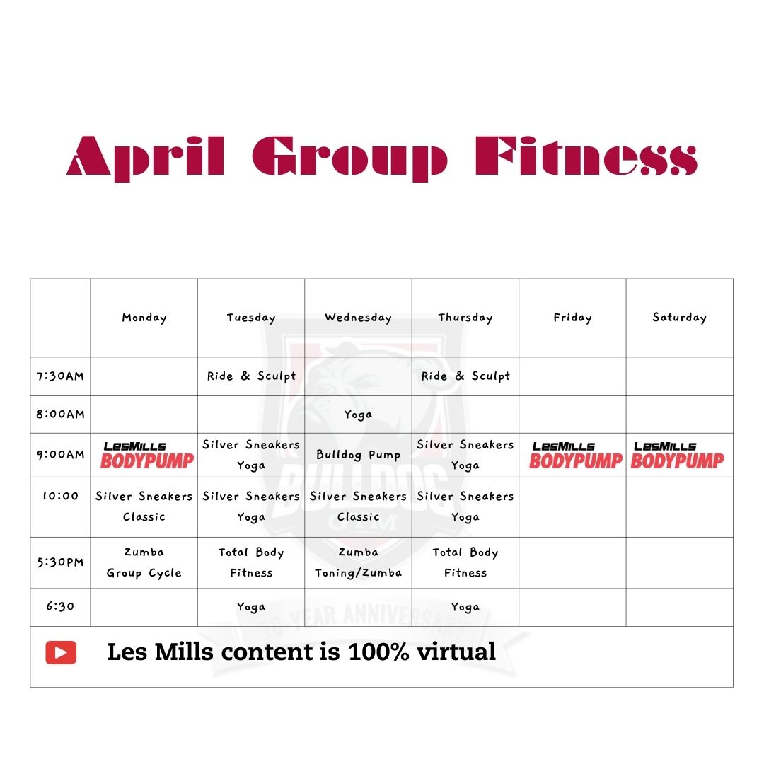 Pump Up Your Fitness Routine with Bulldog Gym’s April Group Fitness Schedule! – Bulldog Gym -24/ ...